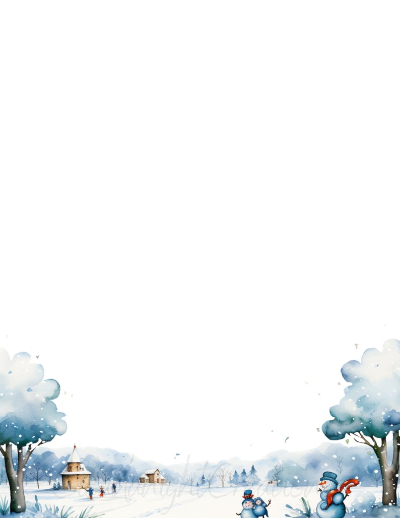 Whimsical Winter Snowball Fight Printable Paper Border Design Writing ...