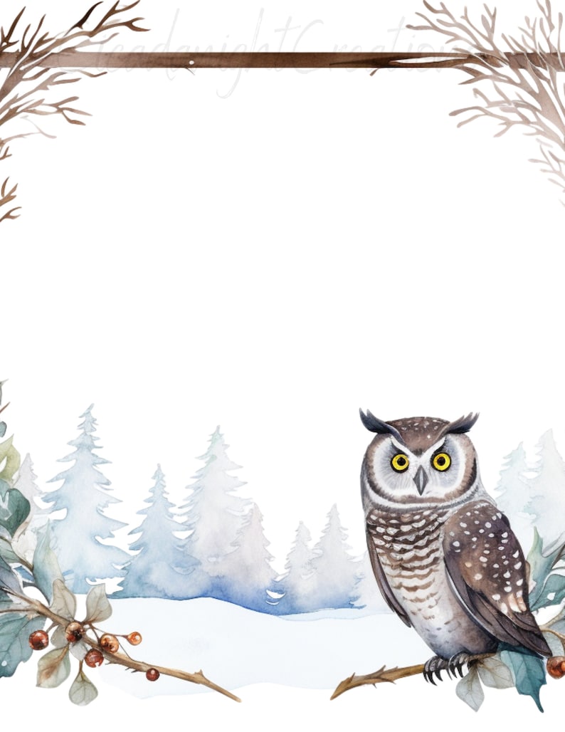 Whimsical Winter Owl Printable Paper Border Design Lot of 5 - Etsy
