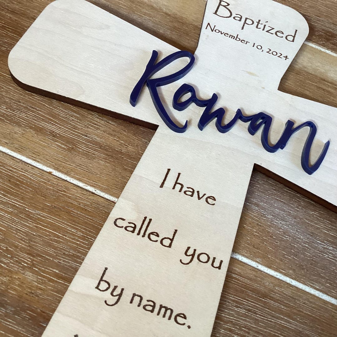Personalized Natural Wood Engraved Cross With Date / Acrylic Name ...