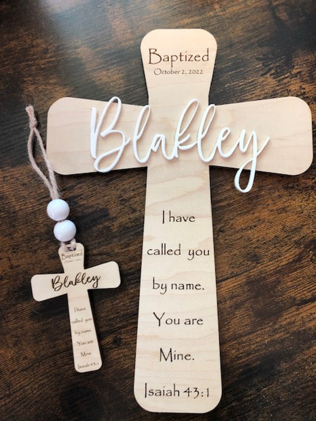 Personalized Maple Wood Engraved Baptism Christening Cross With Baptism ...