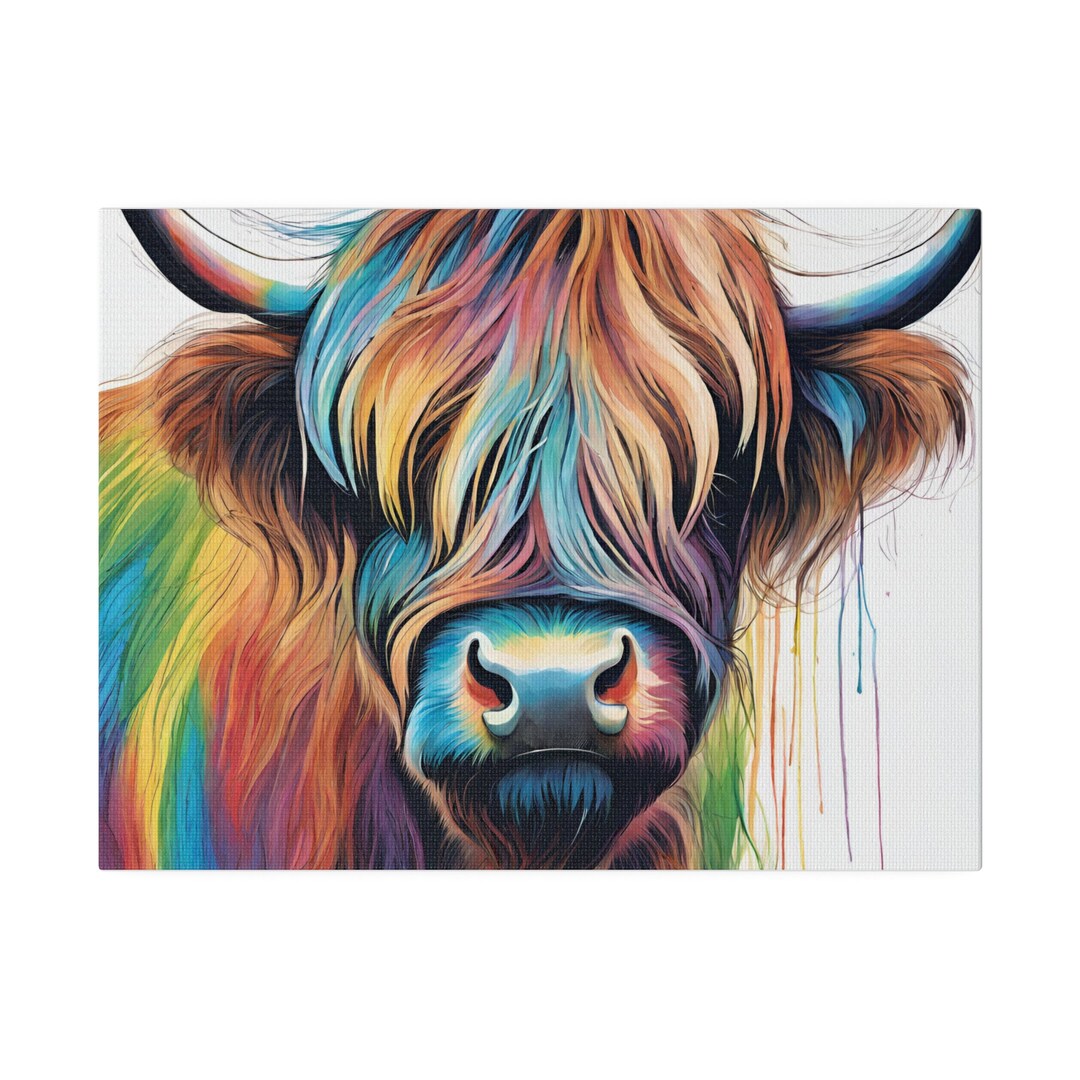 Rainbow Highland Cow Matte Canvas Wall Art - Etsy