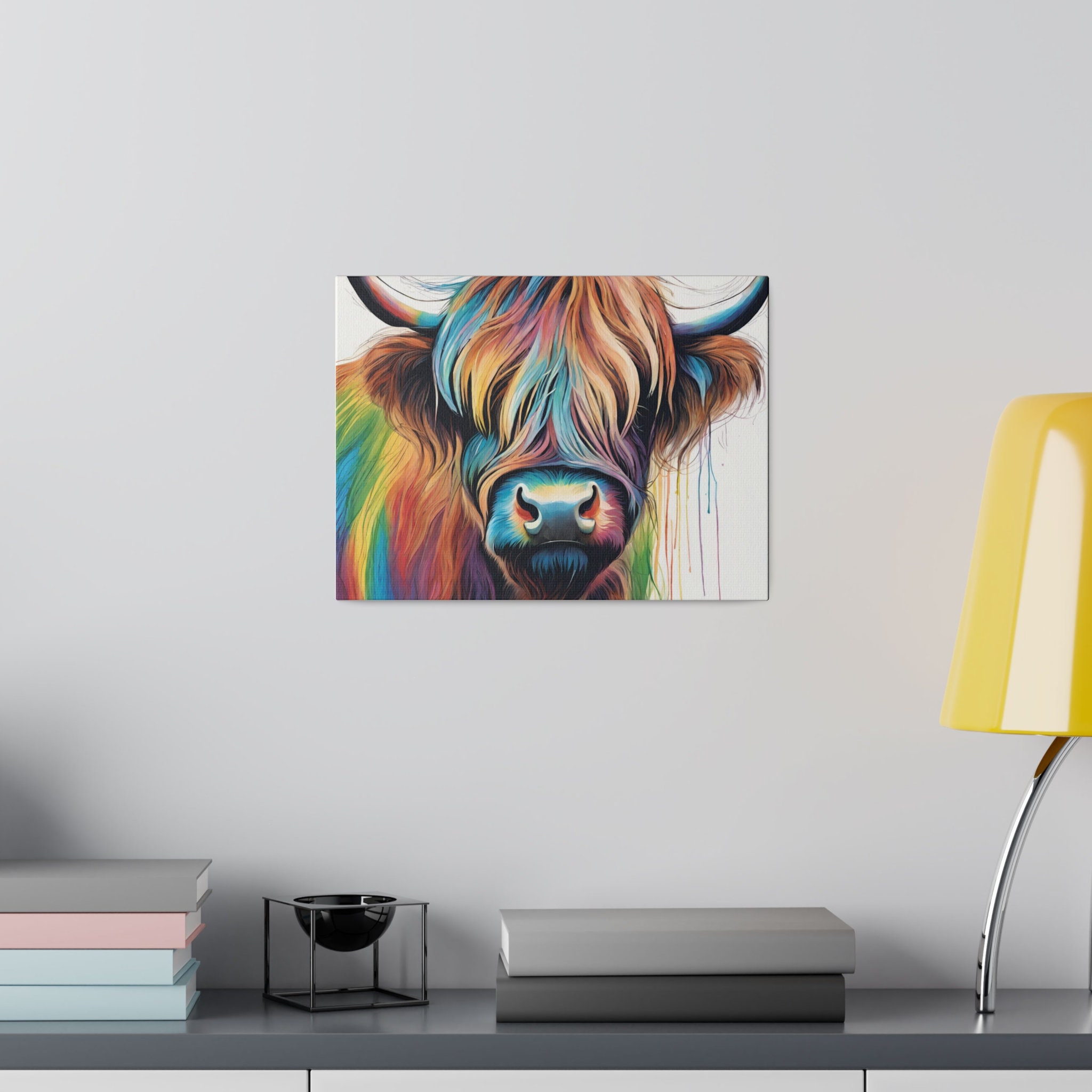 Rainbow Highland Cow Matte Canvas Wall Art - Etsy