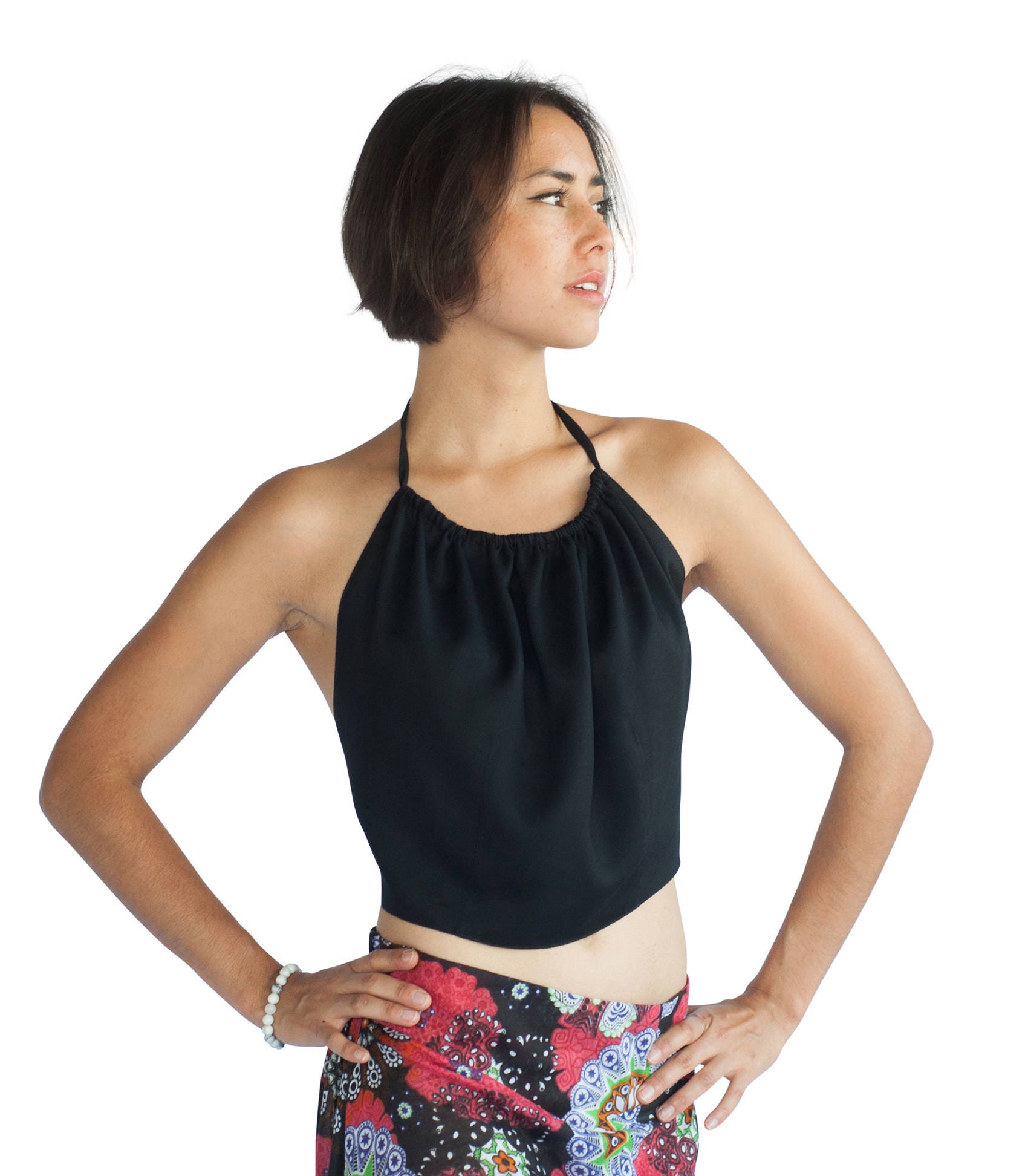 Womens Braless Open Back Halter Top In Black By Tropic Etsy