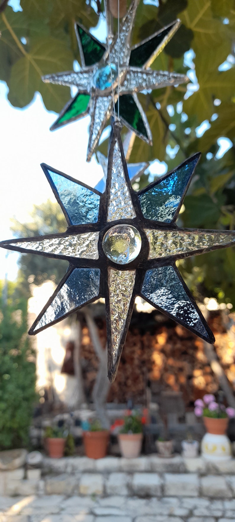 Star of Bethlehem Decoration, Stained Glass Star Suncatcher Garden ...