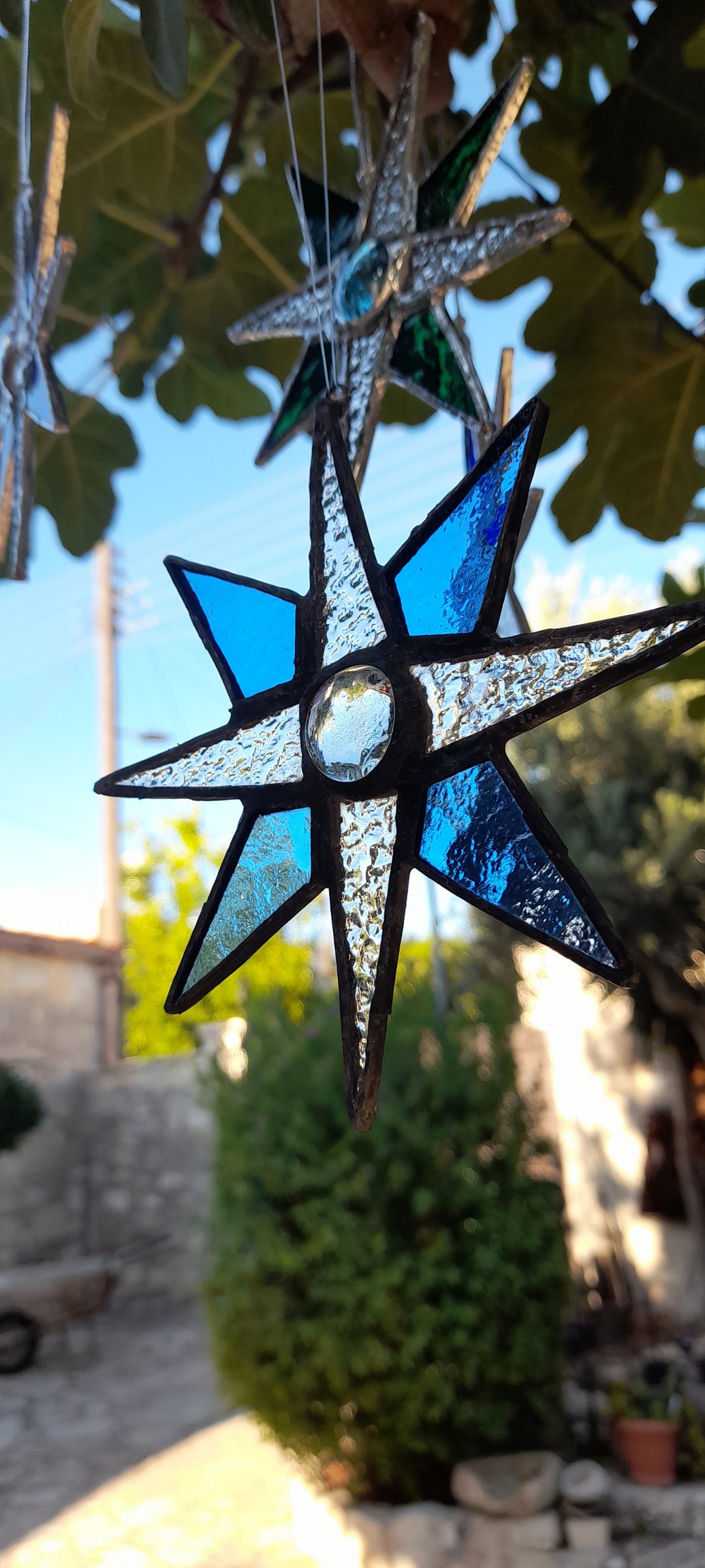Star of Bethlehem Decoration, Stained Glass Star Suncatcher Garden ...
