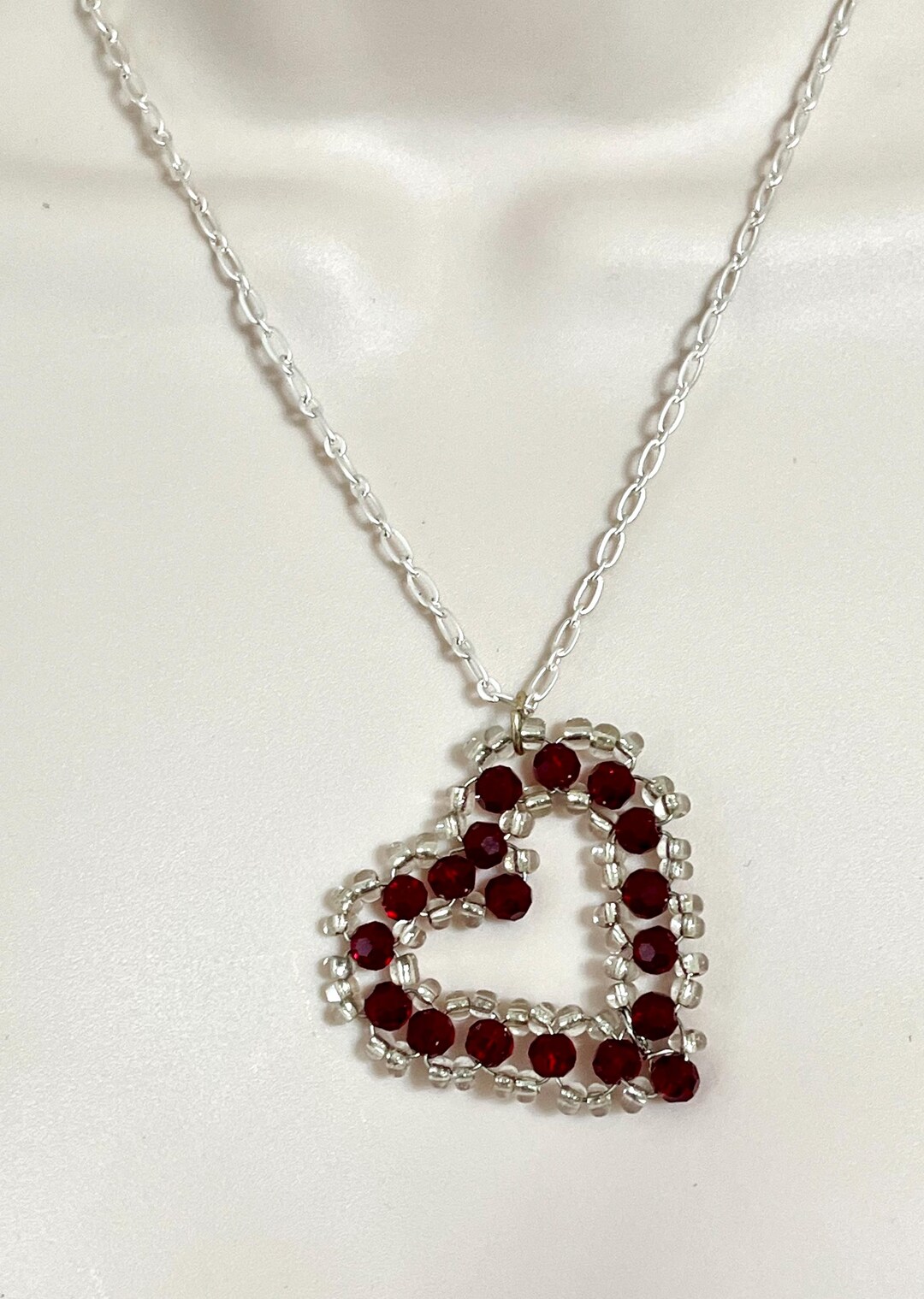 Handmade Red Crystal Heart Pendant Necklace - Silver Plated Chain - Etsy