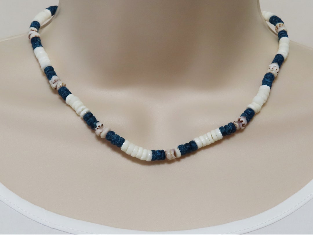 Puka Shell and Blue Sand Cast Beads Choker Necklace - Etsy