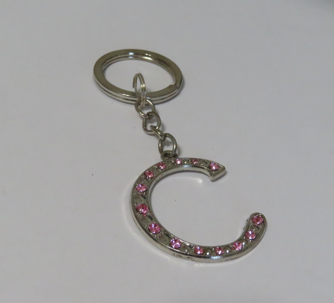 Pink Rhinestone c Initial Key Chain Letter - Etsy
