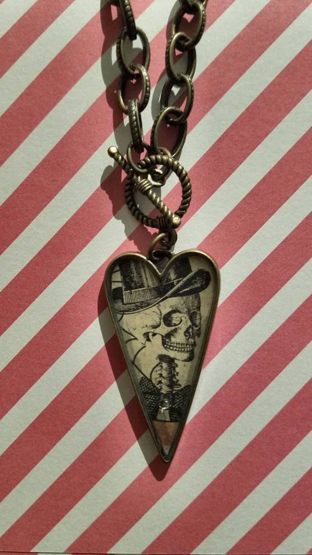 Mr. Skully Heart Bezel Necklace: Antique Brass Heart Bezel With Chunky ...