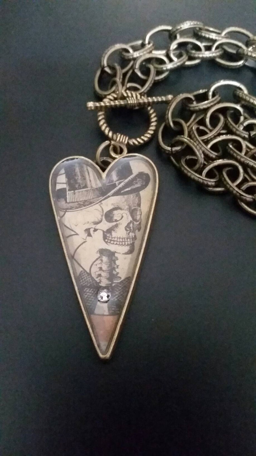 Mr. Skully Heart Bezel Necklace: Antique Brass Heart Bezel With Chunky ...