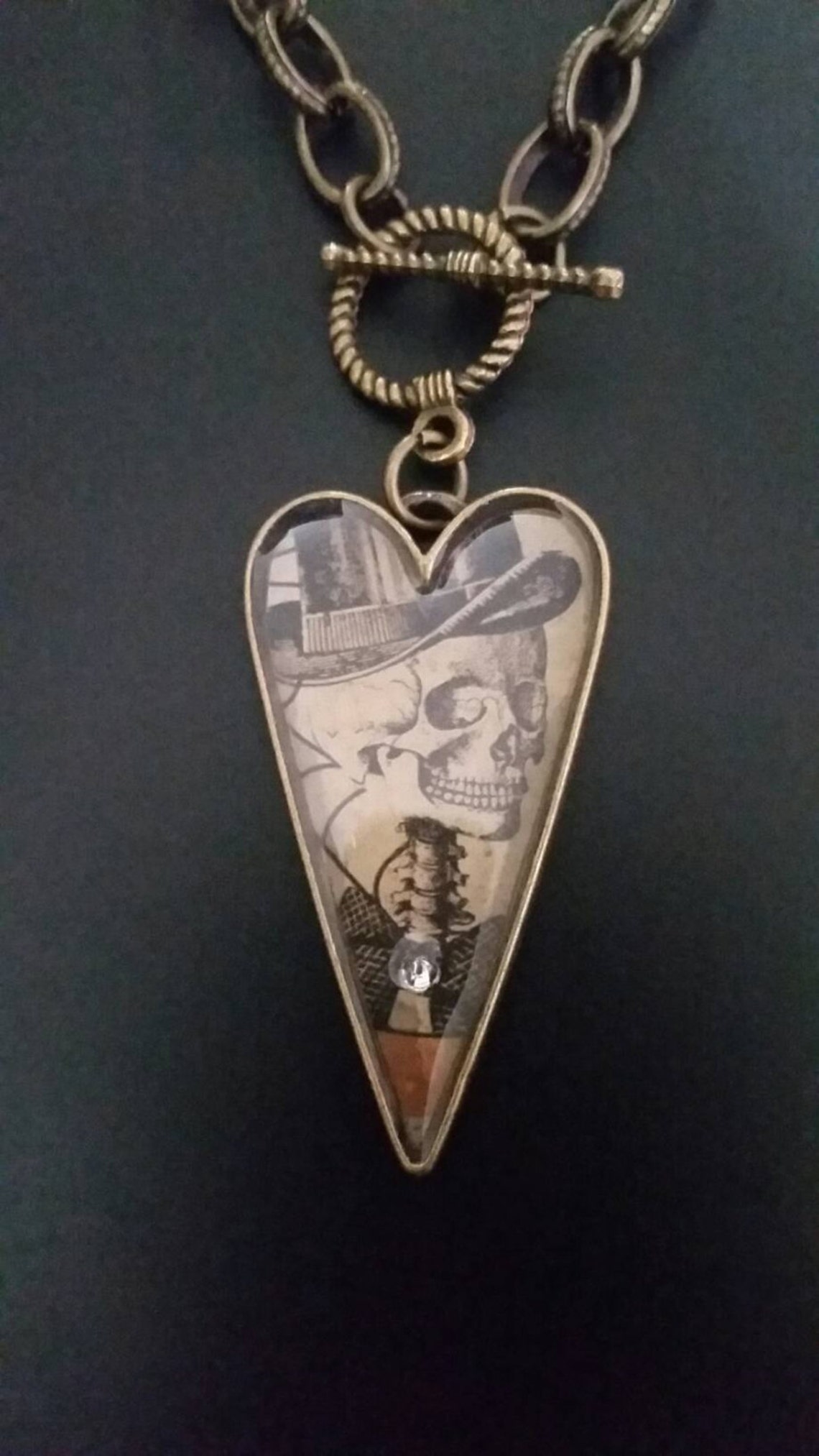 Mr. Skully Heart Bezel Necklace: Antique Brass Heart Bezel With Chunky ...