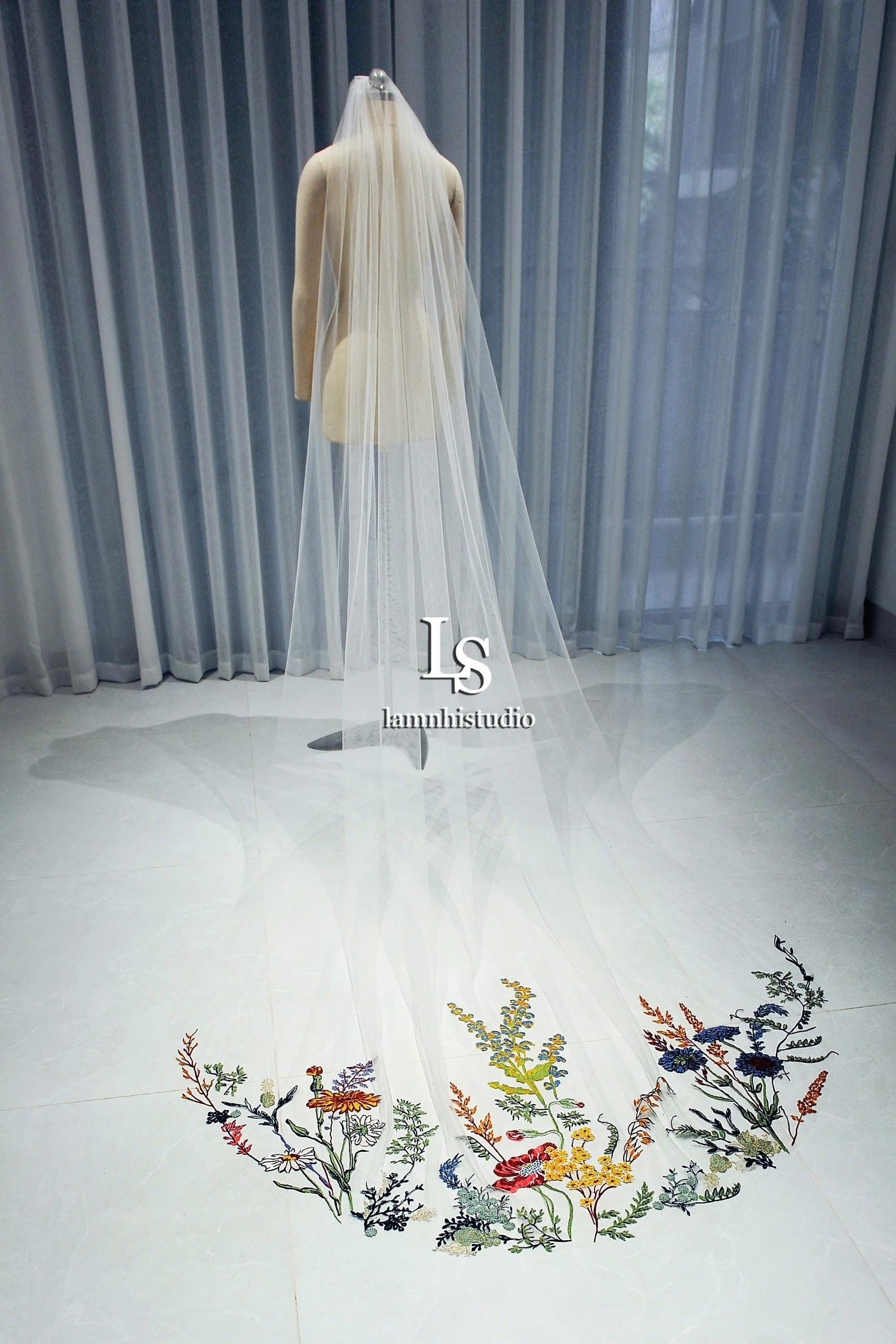 Ls201/floral Embroidered Bridal Veil - Tulle Wedding Veil, Sequin Lace ...