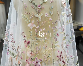 LS140 /embroidery Mix-color Veil/ Flower Veil/ 1 Tier Veil/ - Etsy
