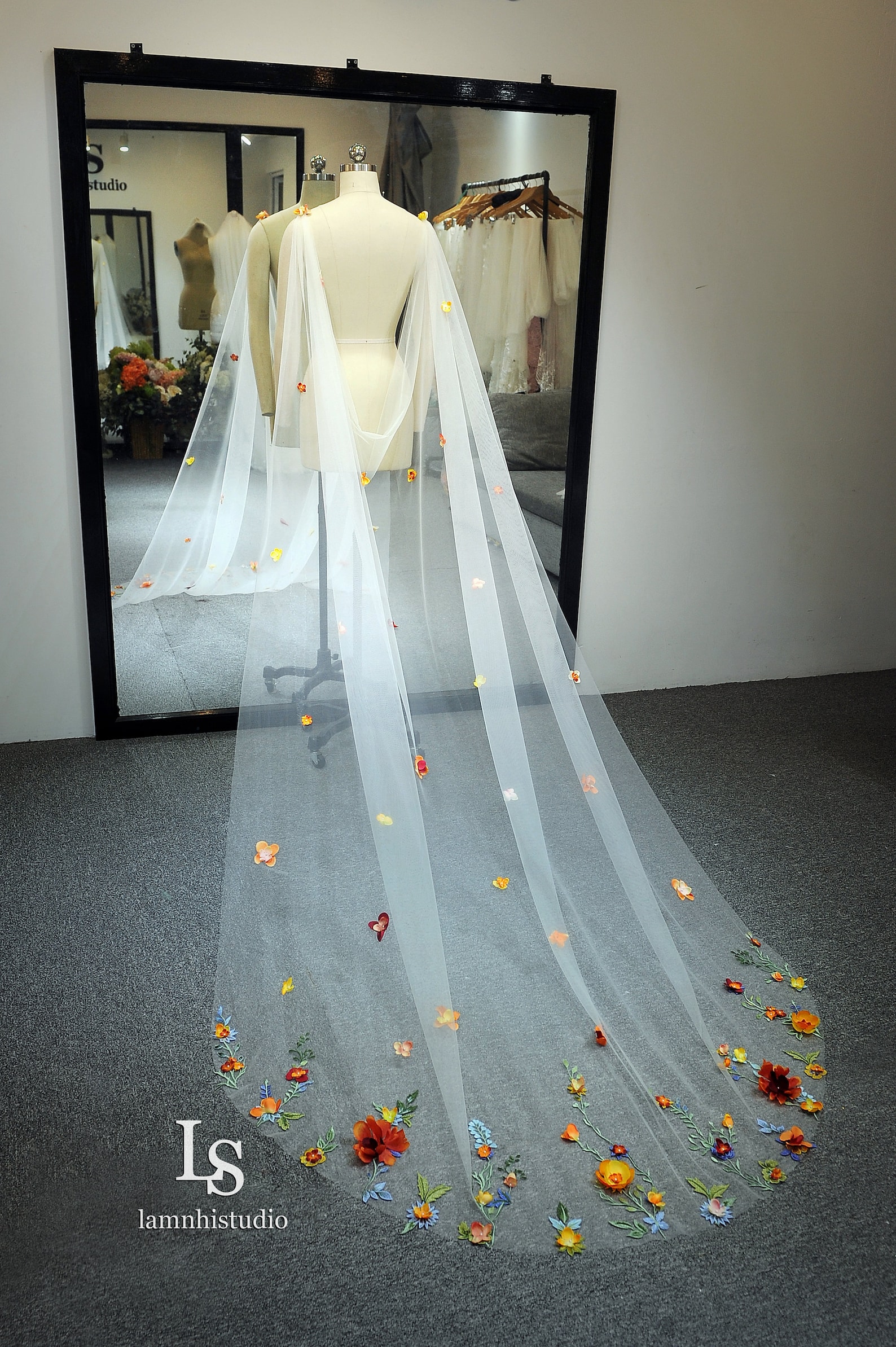 Ls174/botanica Flower Veil/ Lace Embroidery Cape/3d Flower Cape/ Bridal ...
