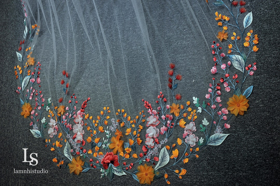 Ls84/embroidery Veil /1 Tier Veil/ Chapelveil/wedding Veil/ Custom Veil ...