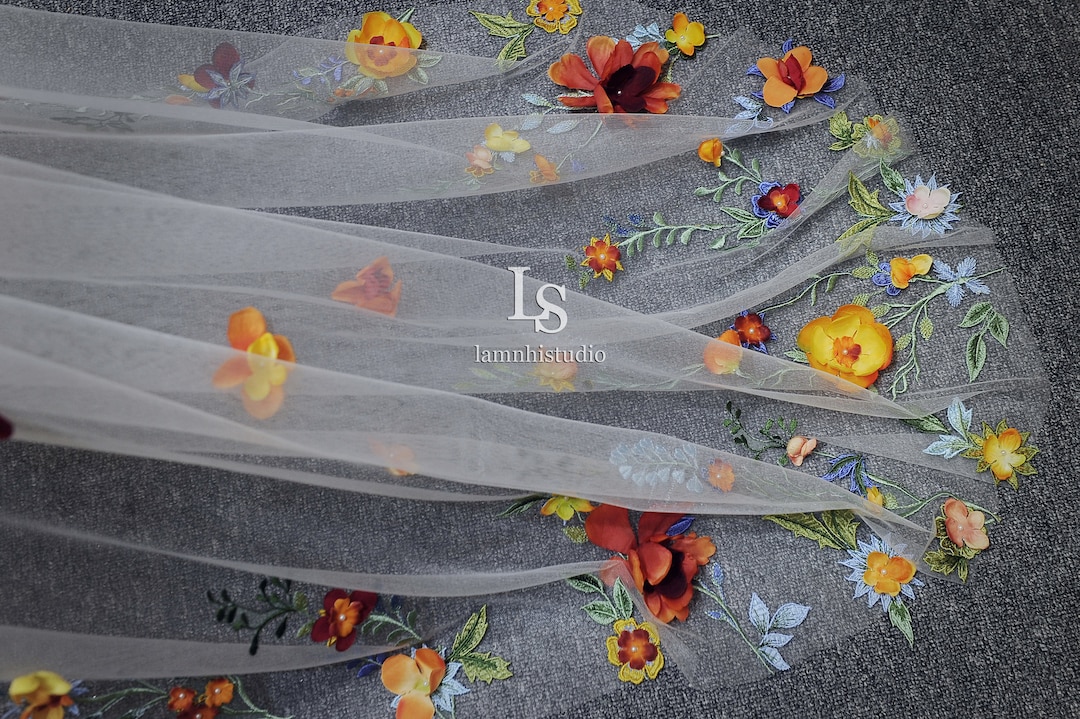 Ls174/botanica Flower Veil/ Lace Embroidery Cape/3d Flower Cape/ Bridal ...