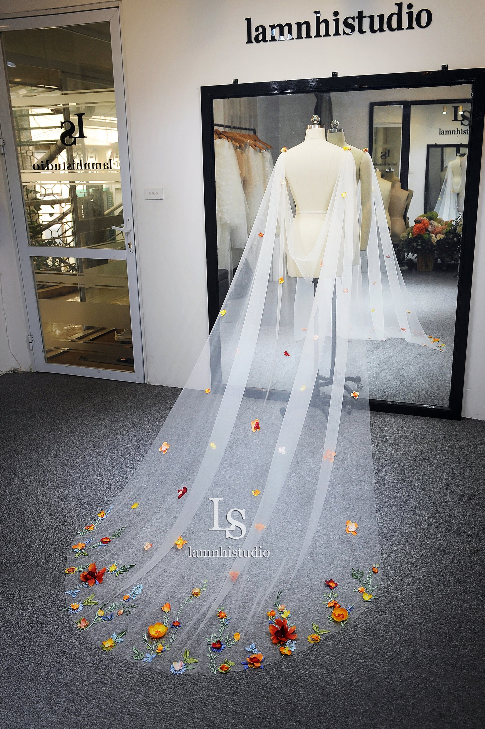 Ls174/botanica Flower Veil/ Lace Embroidery Cape/3d Flower Cape/ Bridal ...
