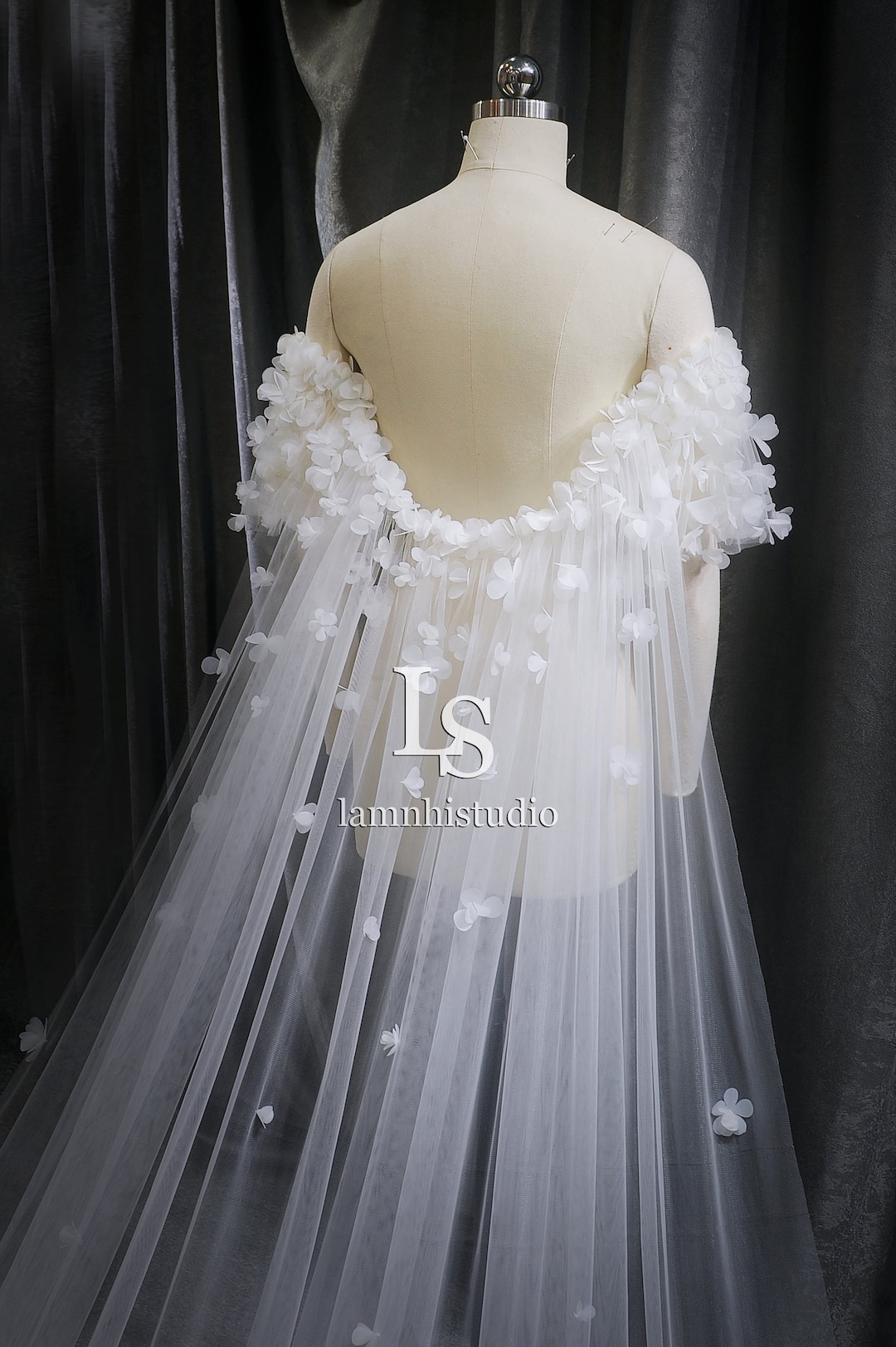 LS176/ 3D Flower Cape/ Flower Cape/ Bridal Cape/ Wedding Cape/custom ...