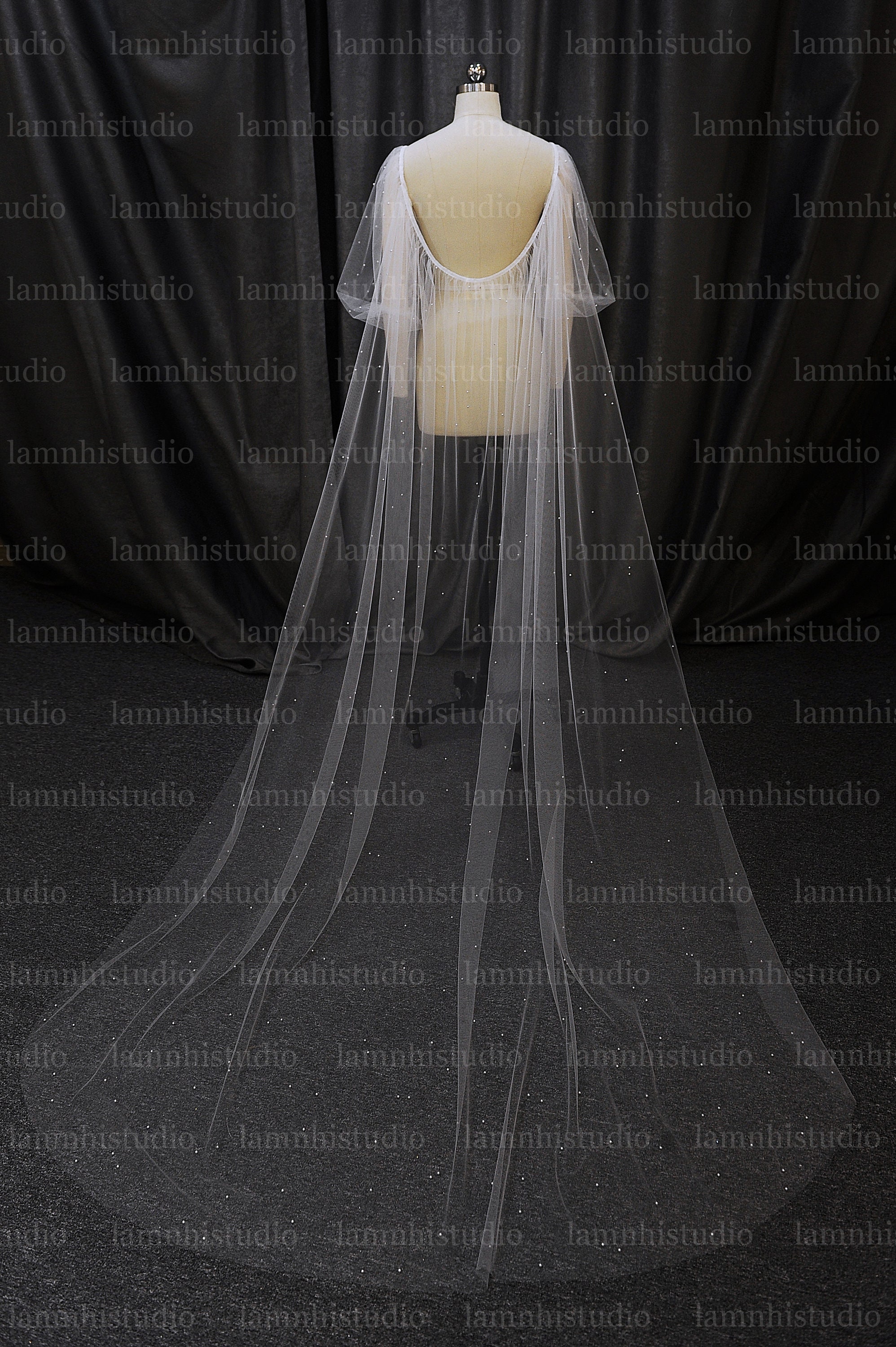 LS169 / Pearl Tulle Bridal Cape: Custom Wedding Veil (2.1 Meters) - Etsy