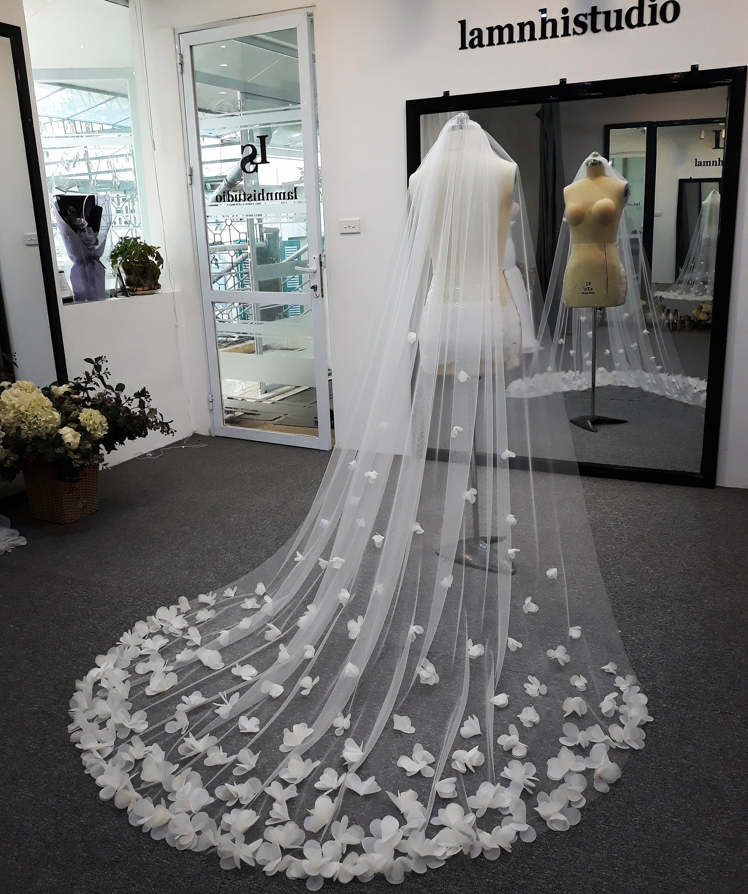 LS46/3D Flower Veil/chapel Veil/custom Veil/light Ivory - Etsy