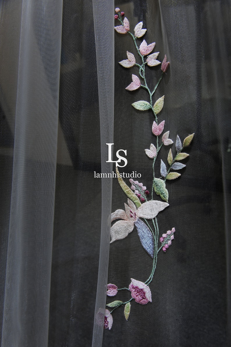 LS140 /embroidery Mix-color Veil/ Flower Veil/ 1 Tier Veil/ - Etsy