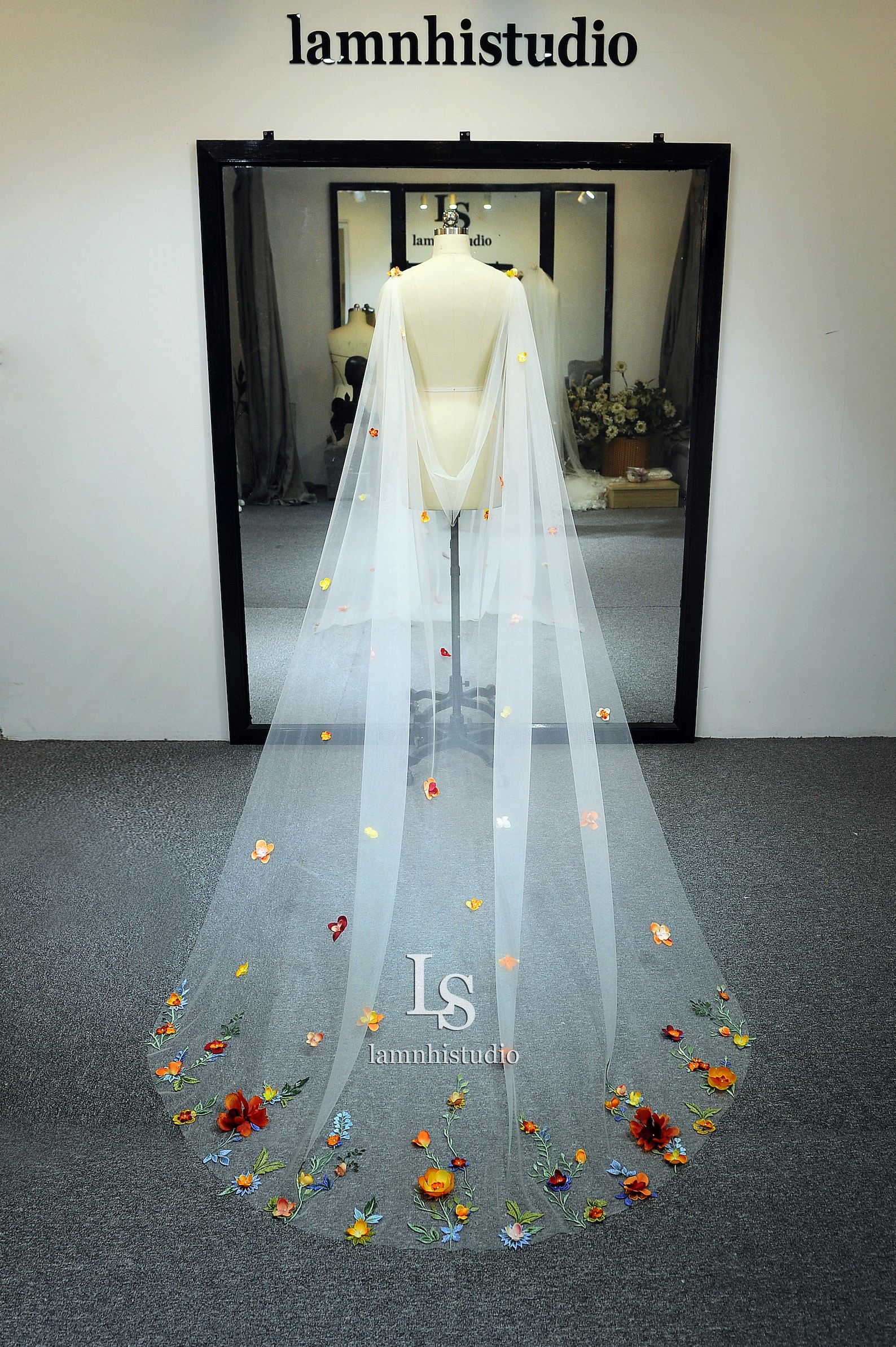 Ls174/botanica Flower Veil/ Lace Embroidery Cape/3d Flower Cape/ Bridal ...