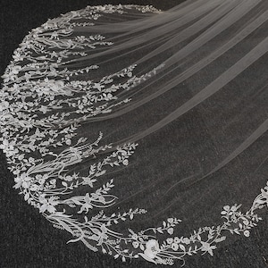 LS92/ Flower Leaf Lace Veil/ 1 Tier Veil/ Cathedral Veil/custom Veil ...