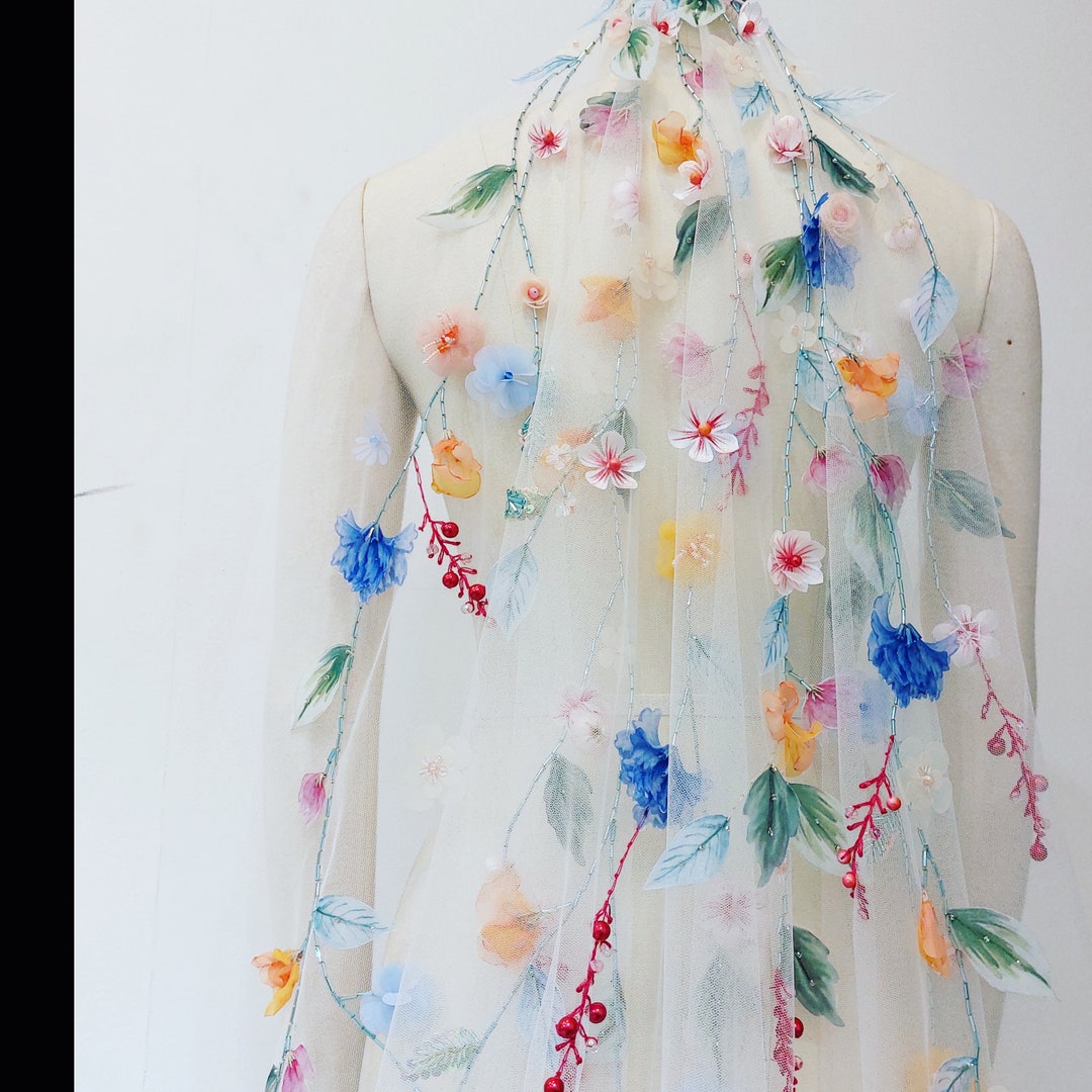 LS29/ 3D Beaded Embroidery Flower Veil/ Beaded Veil/mantilla Veil ...