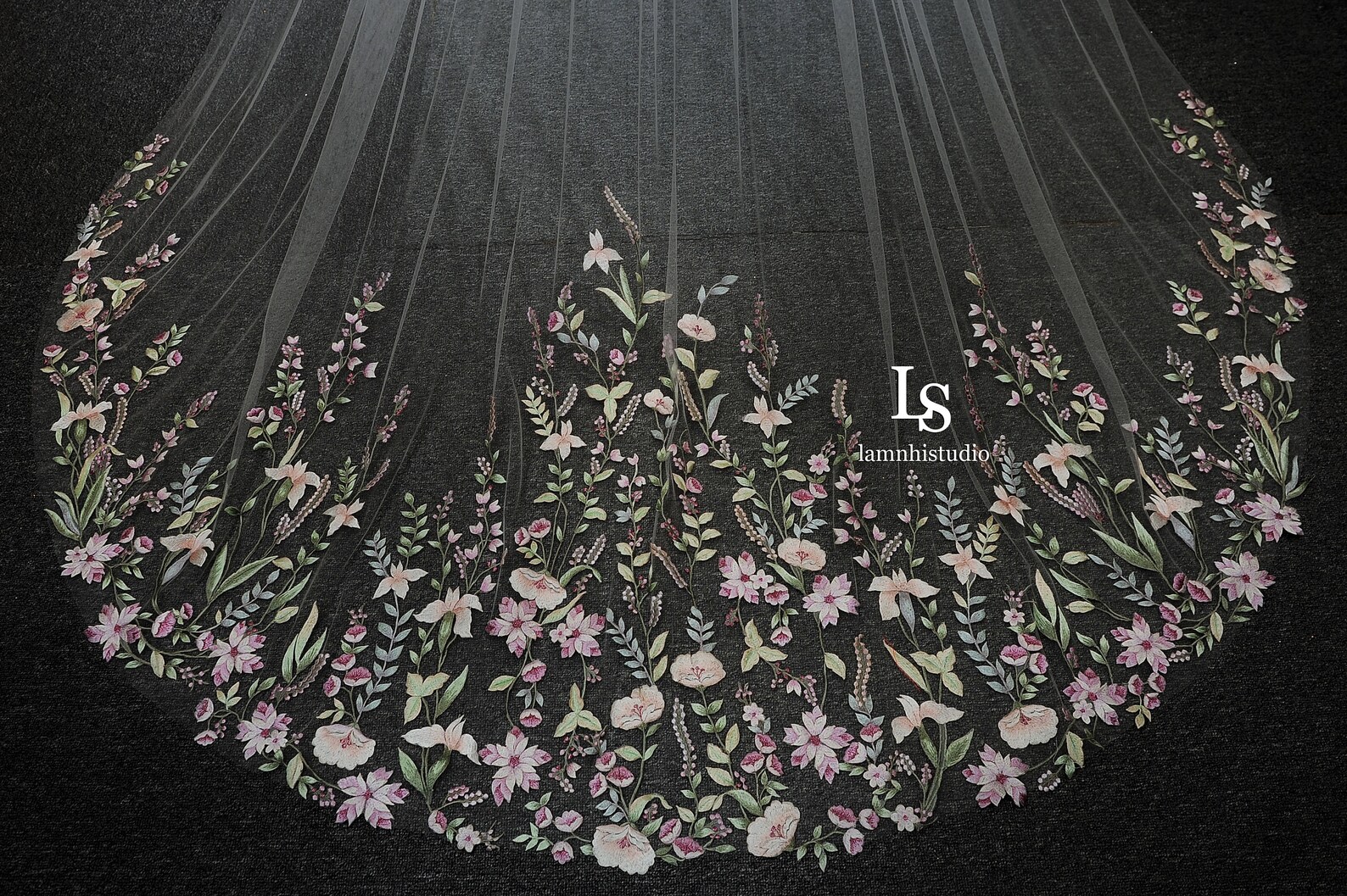 Ls98/embroidery Mix-color Veil/ Flower Veil/ 1 Tier Veil/ | Etsy