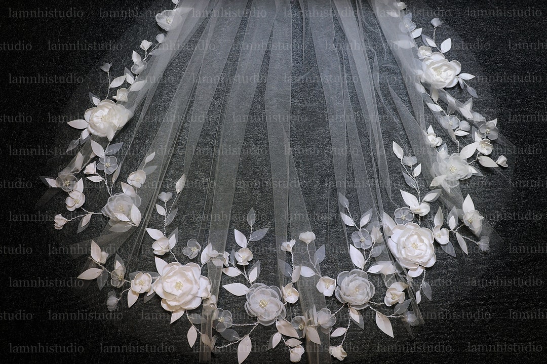 LS154/ 3D Flower Veil/bridal Veil/handmade Veil/ Flower Veil/ Wedding ...