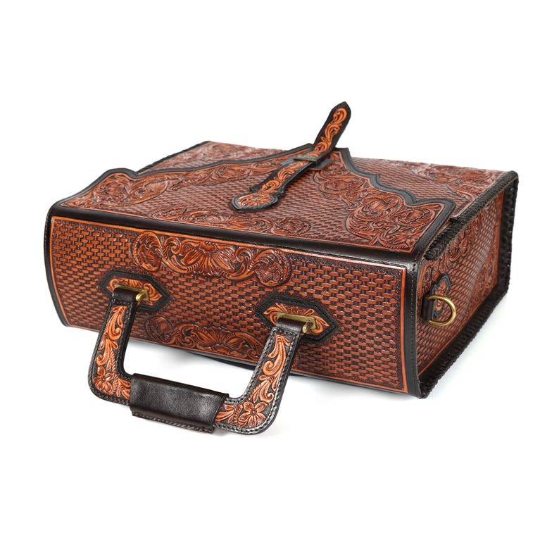 Hand-tooled Leather Western Briefcase, Vintage Cowboy Messenger Bag ...