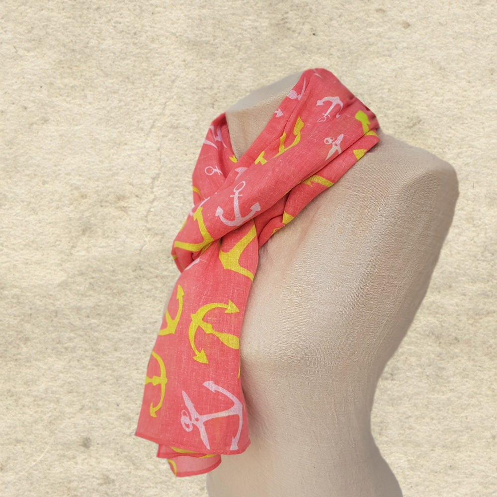 Bufanda de primavera verano, Bufanda de chal náutico, Costras con estampado de ancla, Bufandas ...