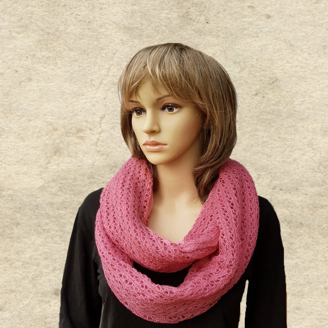 Warm Infinity Scarf, Winter Knit Cowl, Knitted Circle Scarf, Pink Loop ...