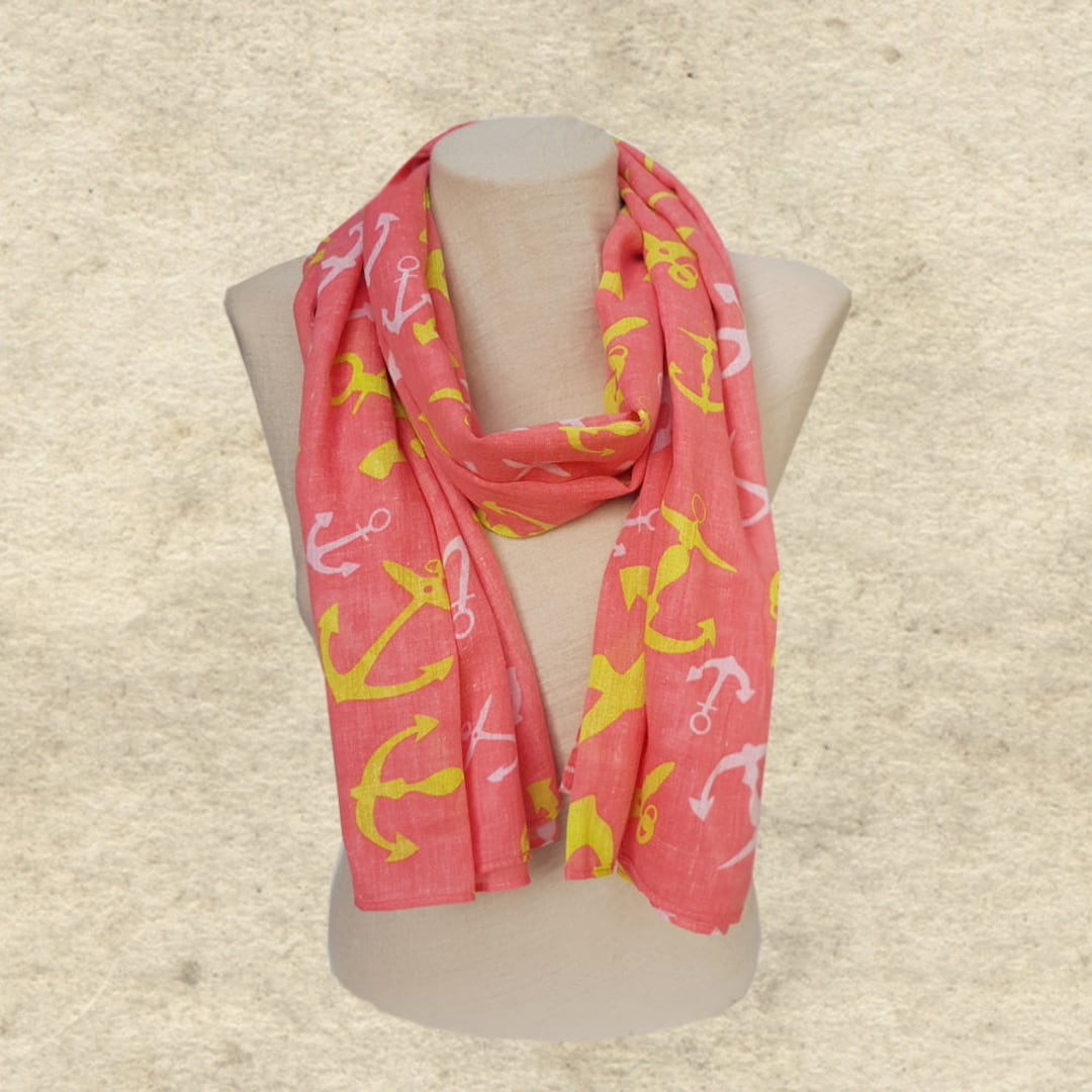 Bufanda de primavera verano, Bufanda de chal náutico, Costras con estampado de ancla, Bufandas ...