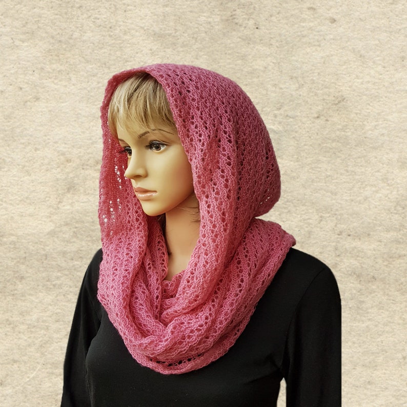 Warm Infinity Scarf, Winter Knit Cowl, Knitted Circle Scarf, Pink Loop ...