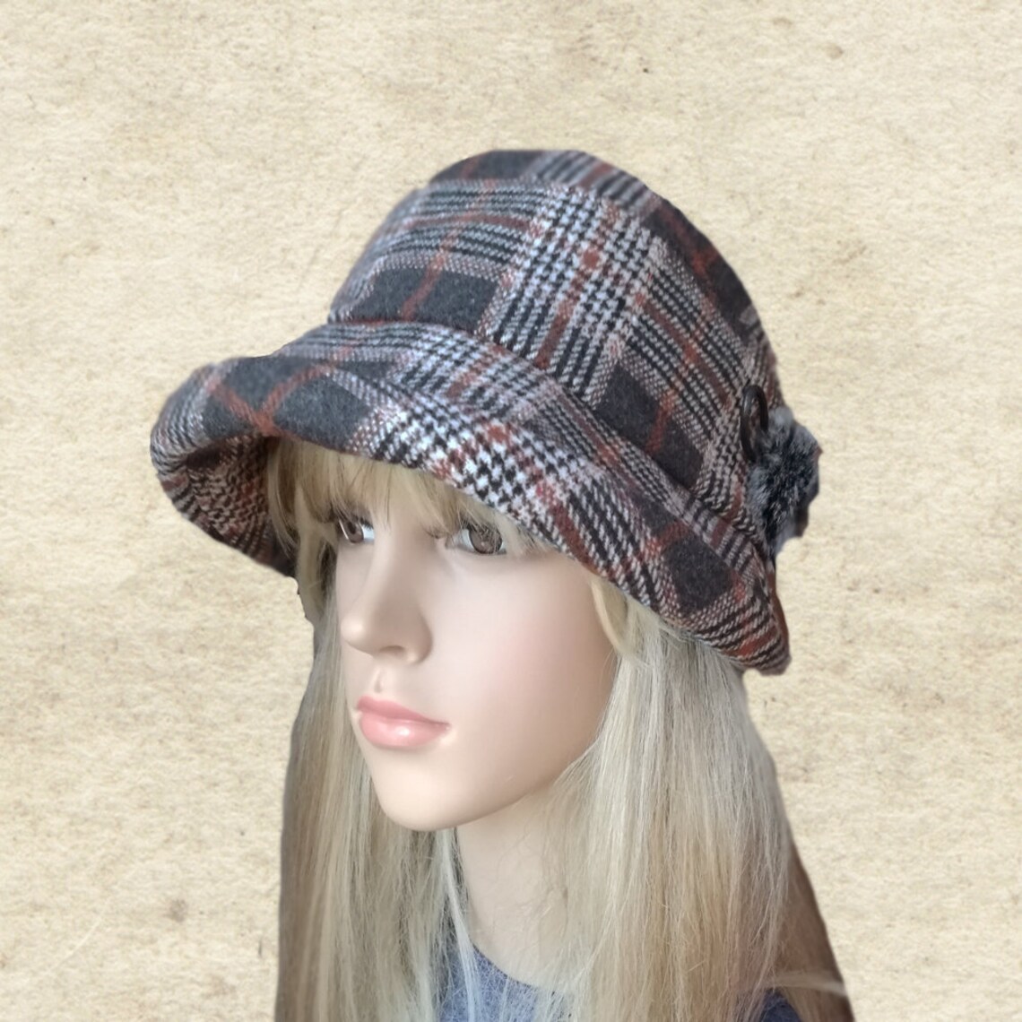 Winter Women's Hat, Cloche Winter Hat, Fabric Hat Winter, Ladies Winter ...