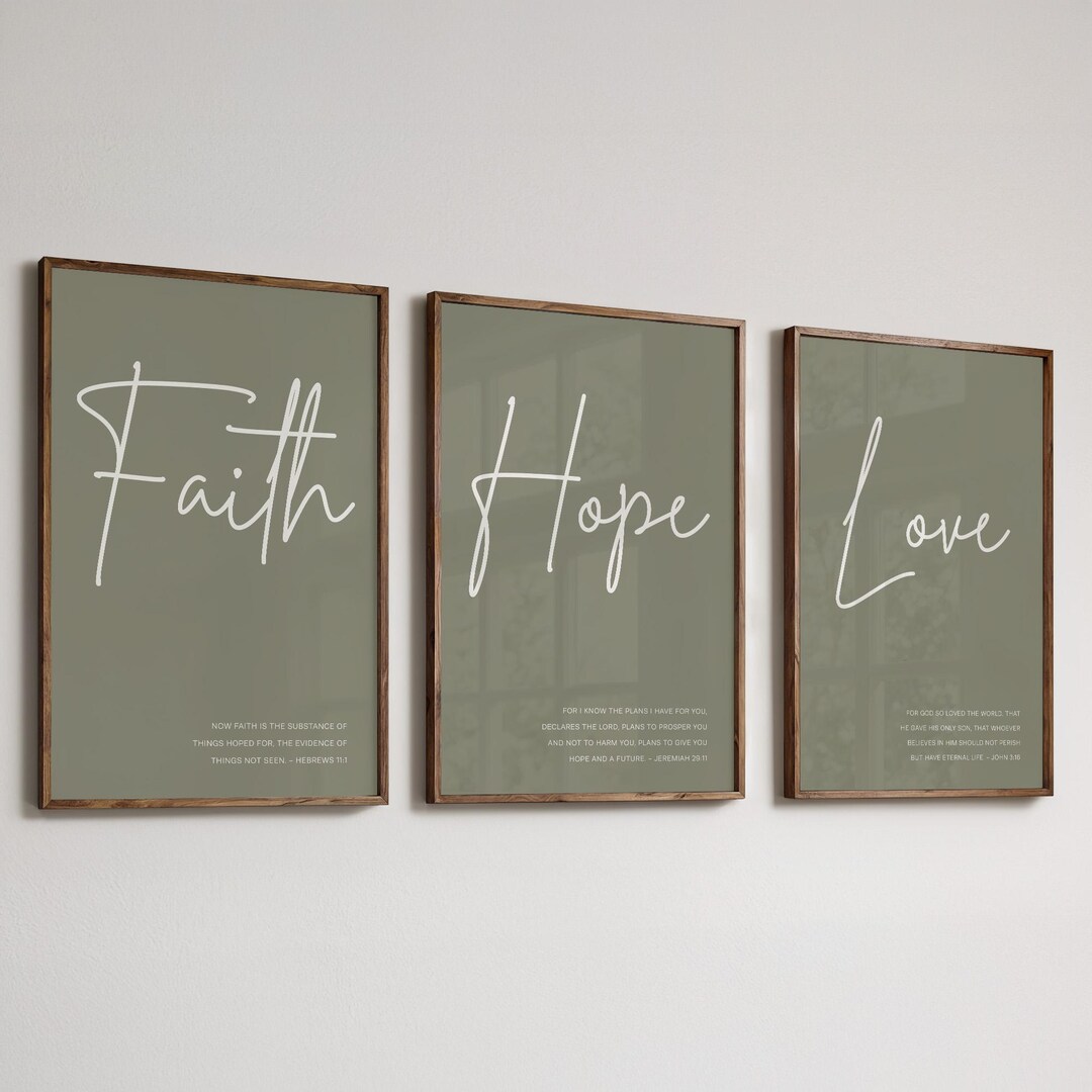 Faith Hope Love Christian Wall Art Set of 3 Sage Green Scripture Prints ...