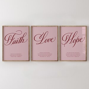 Faith Love Hope Bible Verse Wall Art Set for Christian Home Decor ...