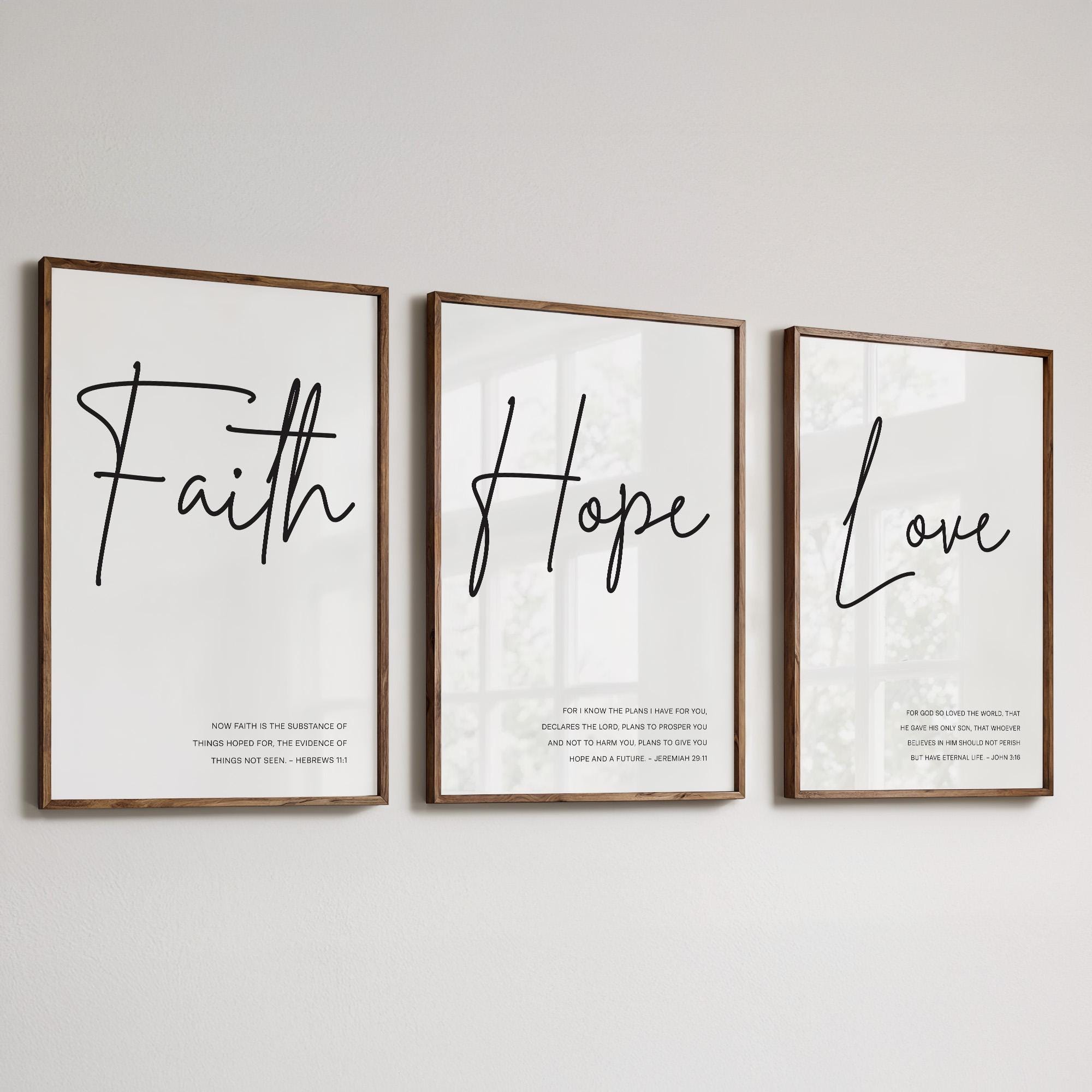 Faith Hope Love Scripture Prints Set of 3 Minimalist Christian Wall Art ...