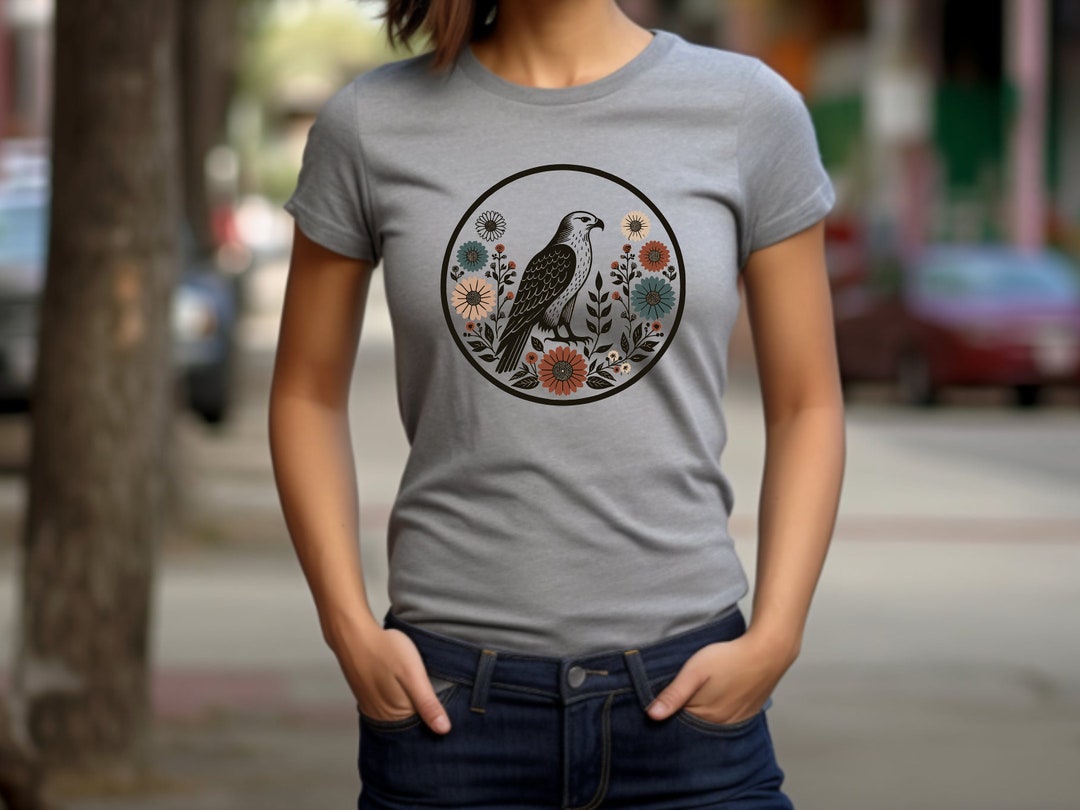Hawk Shirt. Hawk T-shirt. Floral Shirt. Flower Tee. Bird of Prey Top ...