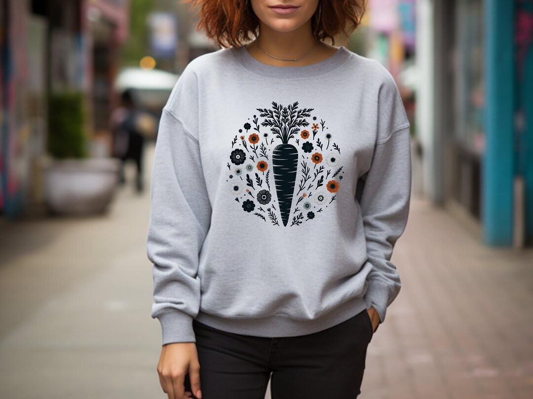 Carrot Sweater. Carrot Gift. Floral Sweater. Flower Sweatshirt. Veggie ...