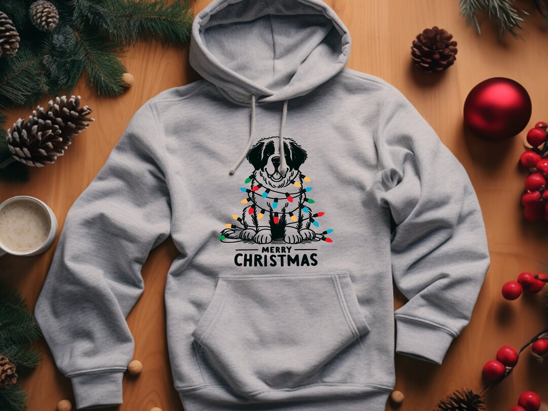 St Bernard Sweater. Dog Lover Hoodie. Christmas Lights. Pet Owner Gift ...