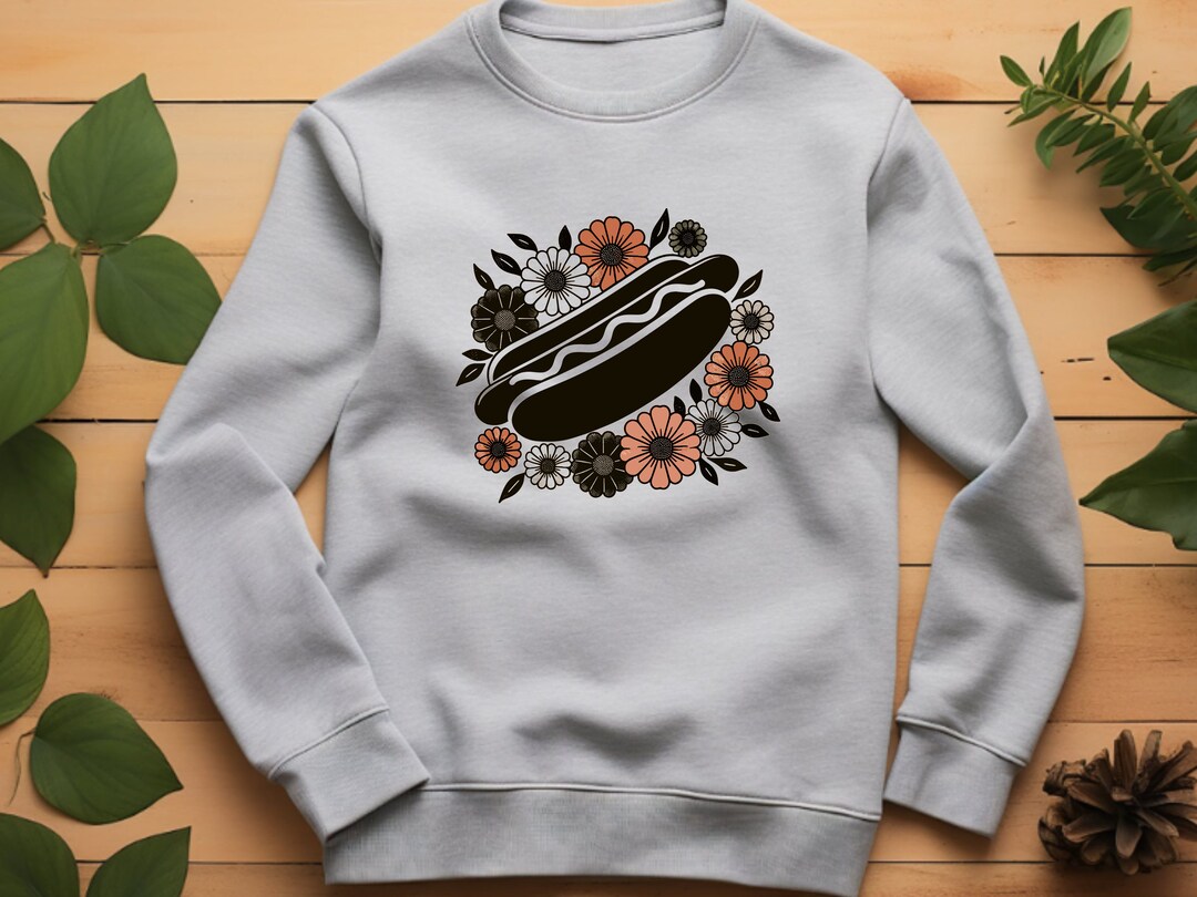 Hot Dog Sweater. Hot Dog Gift. Floral Sweater. Flower Sweatshirt ...
