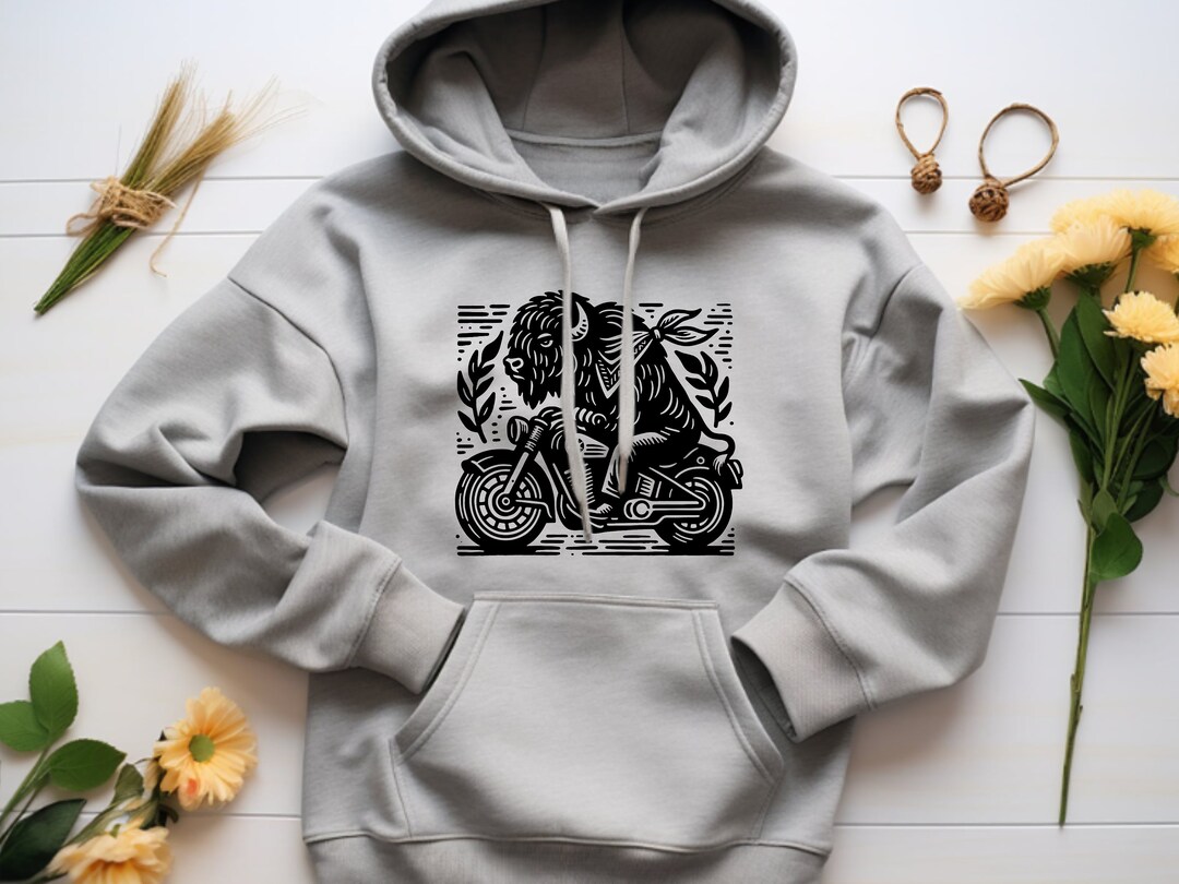 Bison Hoodie. Bison Gift. Motorcycle Hoodie. Biker Sweatshirt. Bison ...