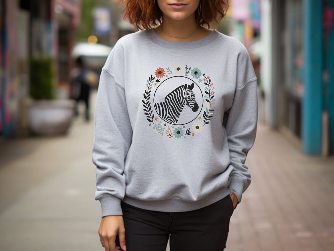 Zebra Sweater. Zebra Gift. Floral Sweater. Flower Sweatshirt. Zebra ...