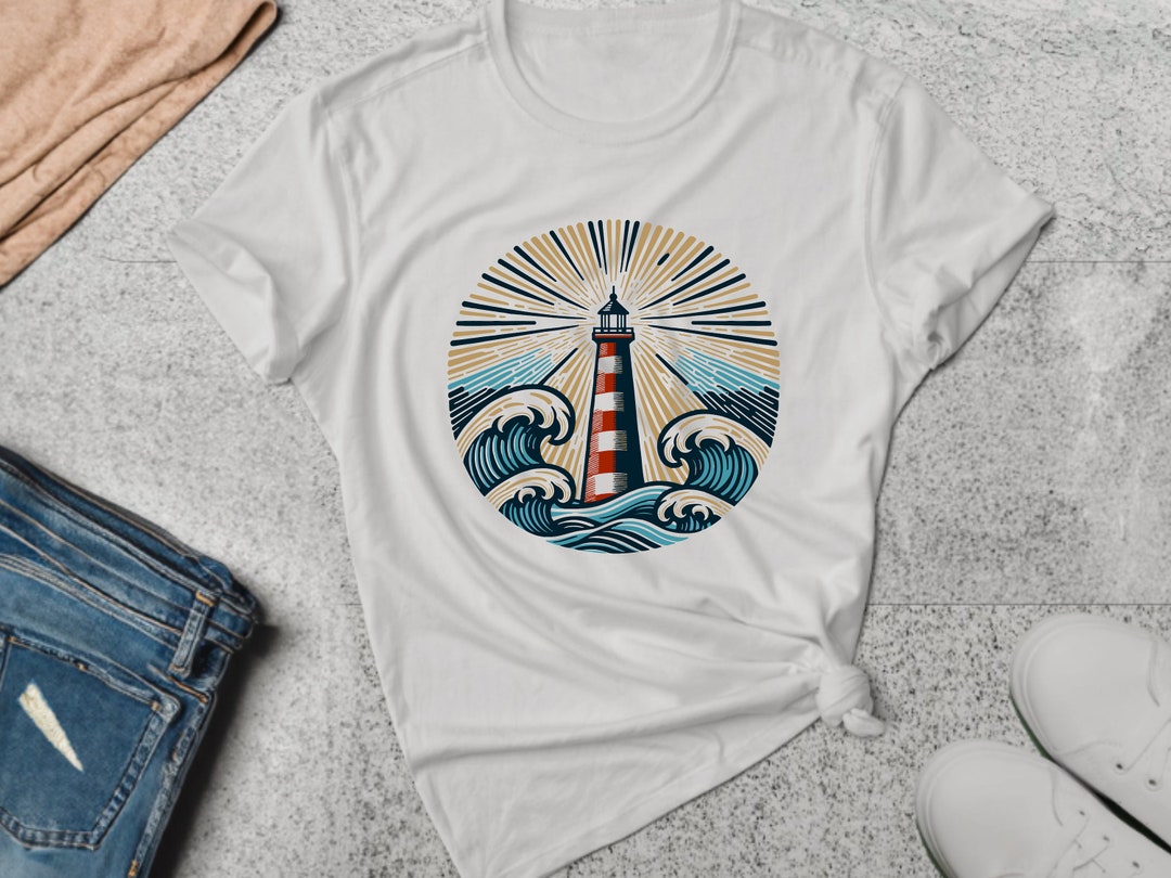 Ocean Shirt. Ocean Gift. Lighthouse Tee. Lighthouse Gift. Sea Waves ...