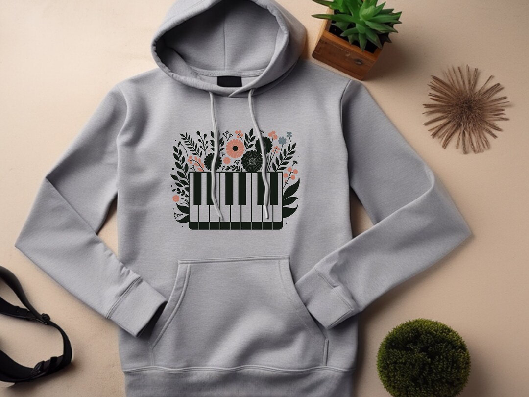 Piano Hoodie. Piano Keys Gift. Floral Hoodie. Flower Hoodie. Pianist ...