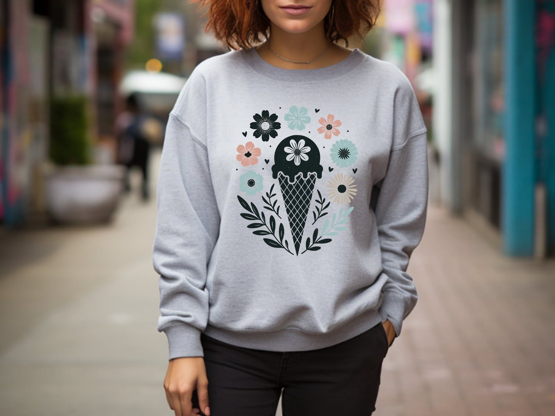 Ice Cream Sweater. Ice Cream Gift. Floral Sweater. Flower Crewneck ...