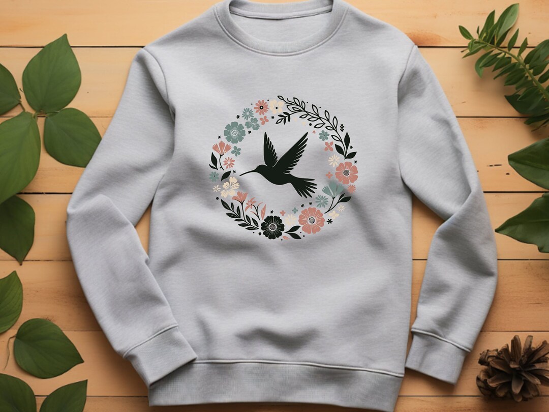 Hummingbird Sweater. Bird Lover Gift. Floral Sweatshirt. Flower Sweater ...