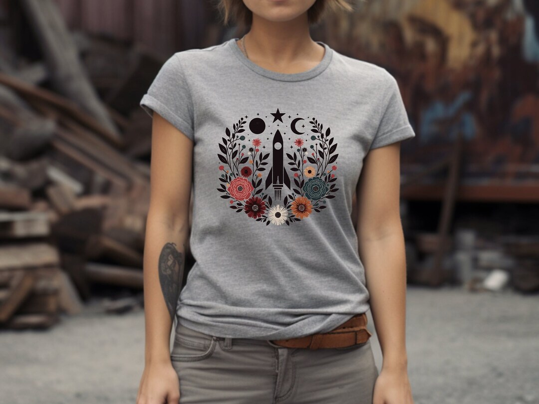 Rocket T-shirt. Rocketry Shirt. Floral Shirt. Flower Shirt. Space Tee ...